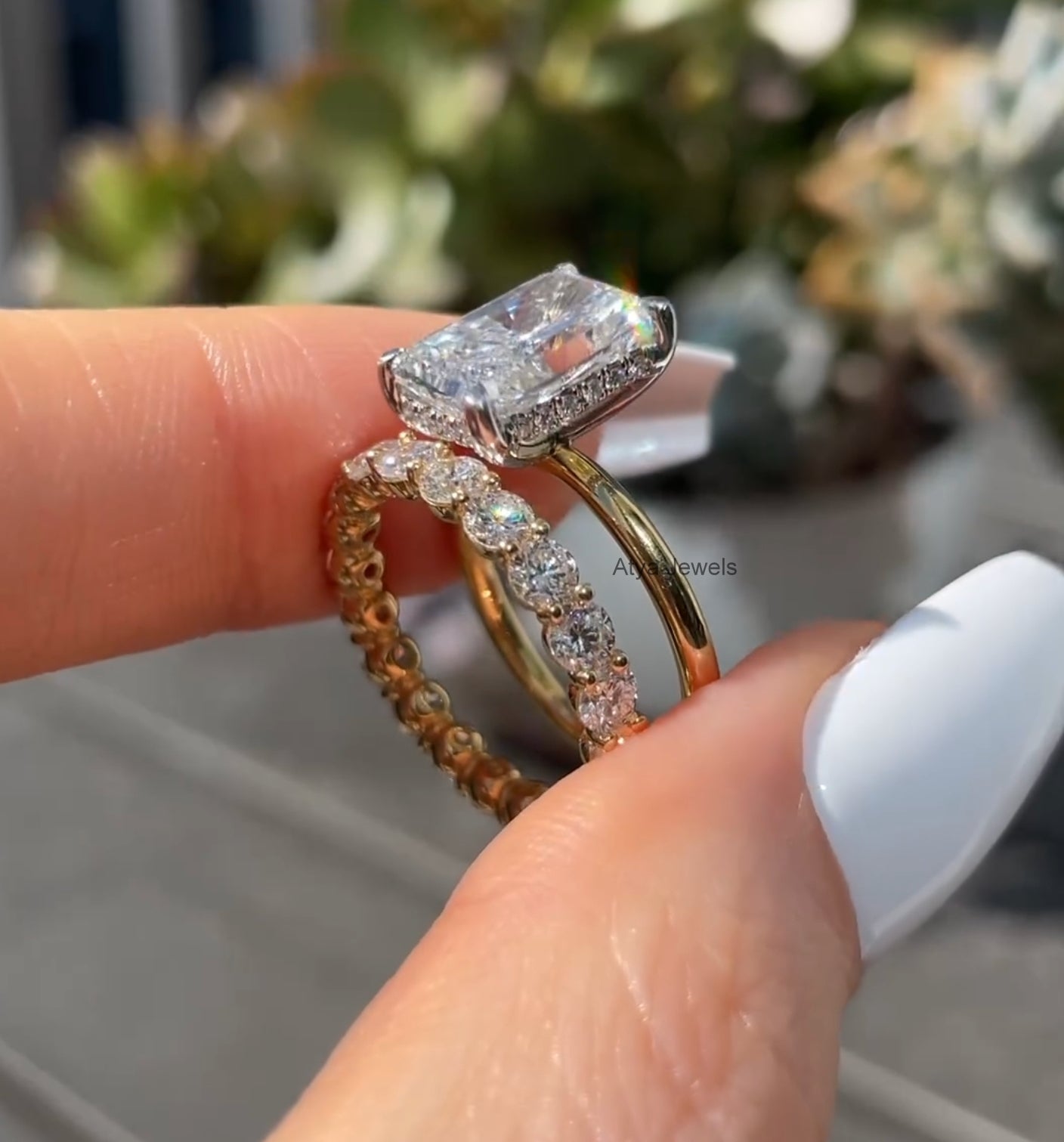 3.00 ct Radiant Cut Moissanite Bridal Wedding Ring Set 14K White Gold